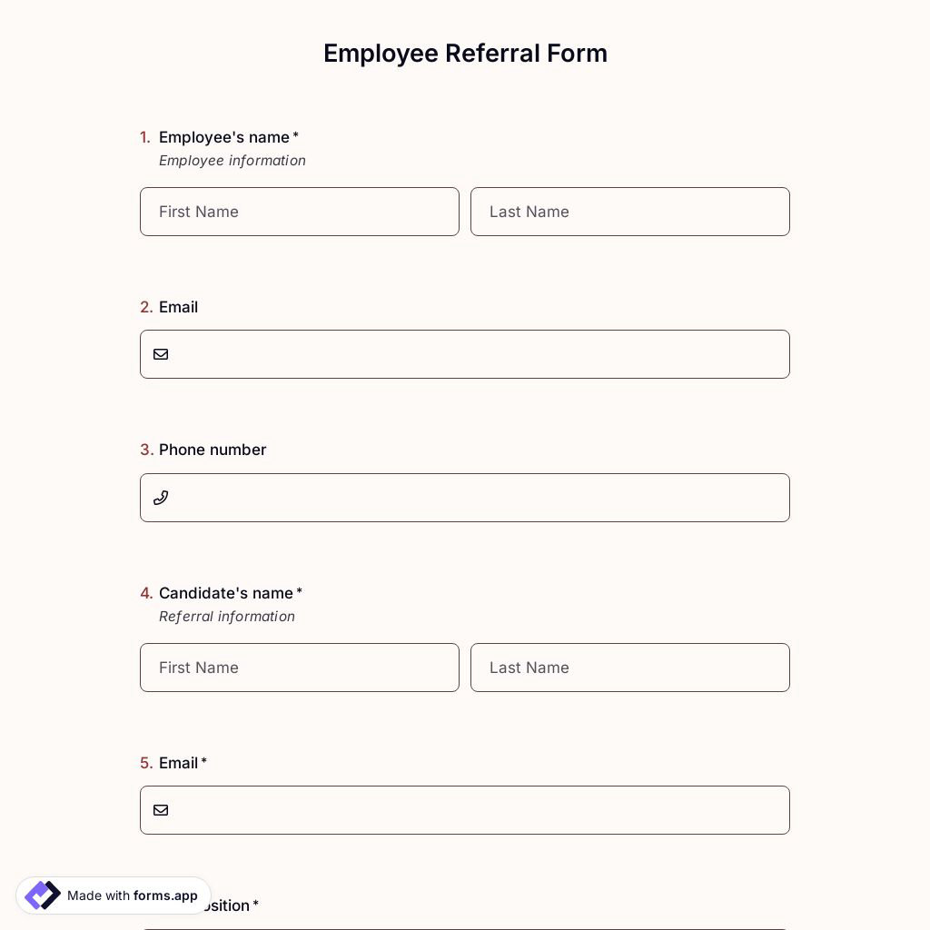 Employee Referral Form Sample