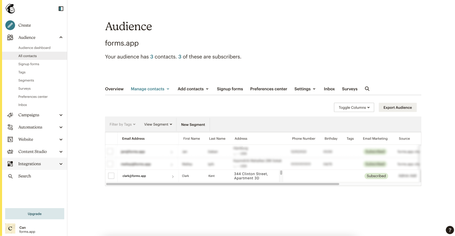 forms.app integrates with MailChimp