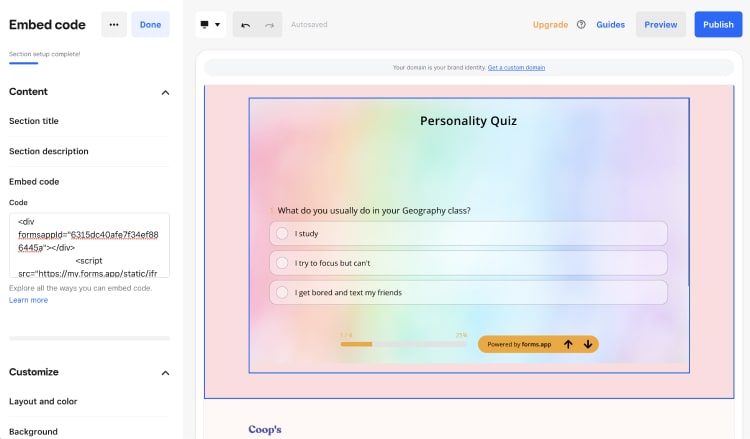 Embedding quizzes on a website (Steps & free templates)