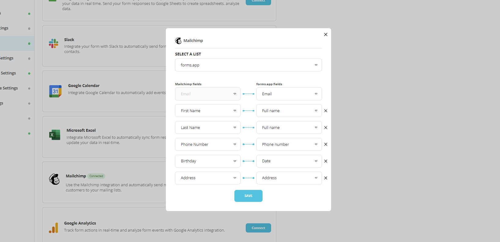 forms.app integrates with MailChimp